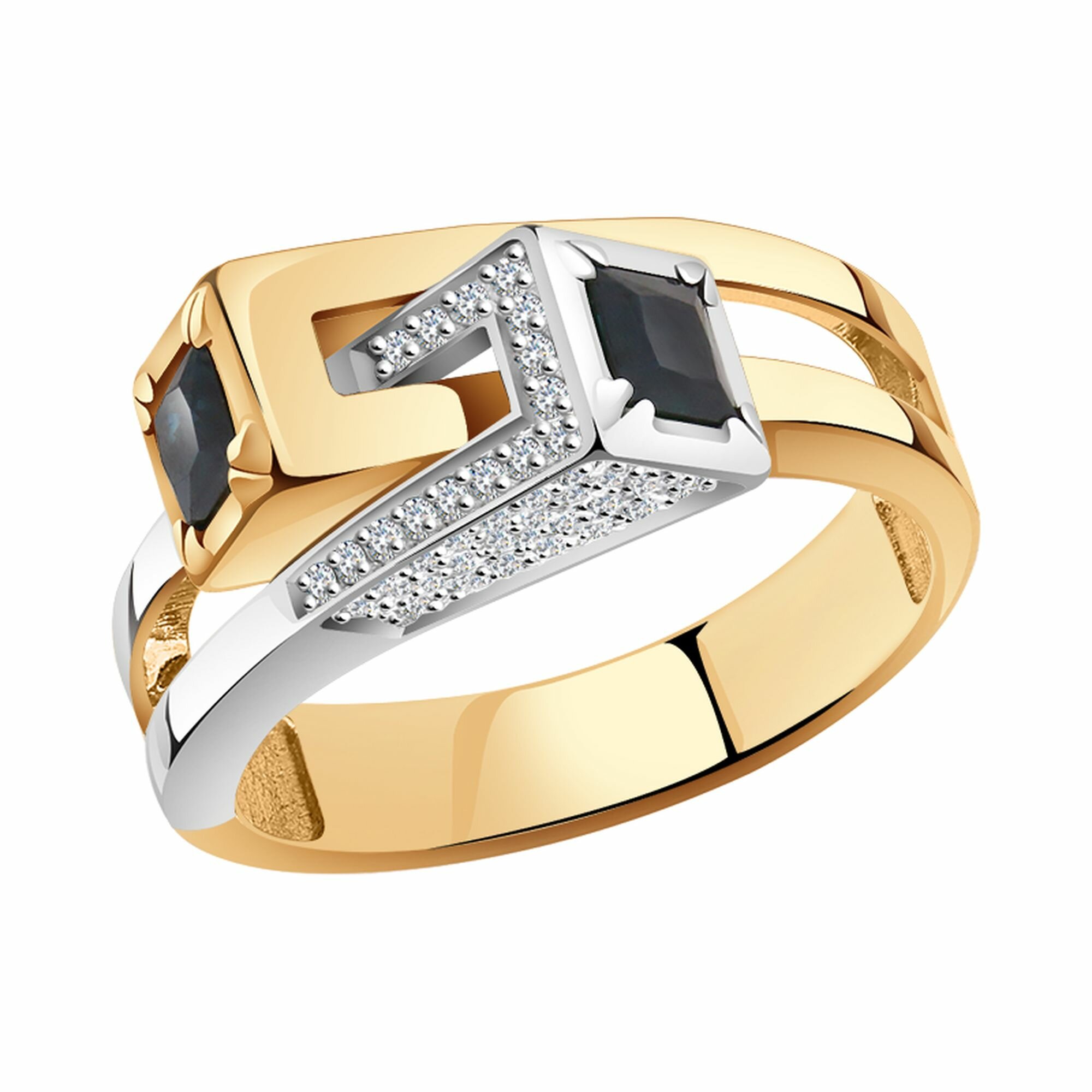 Кольцо, красное золото, 585 проба, бриллиант, сапфир