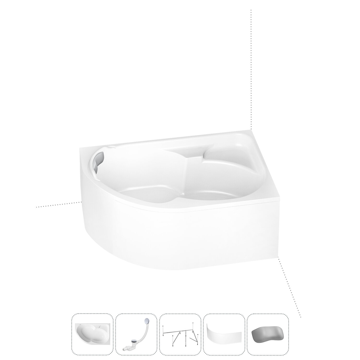 Угловая ванна акриловая 170 x 105 с каркасом и экраном Lavinia Boho Grance Hill 202011642 в наборе 5 в 1: асимметричная ванна (правый разворот), слив-перелив, каркас, экран, подголовник