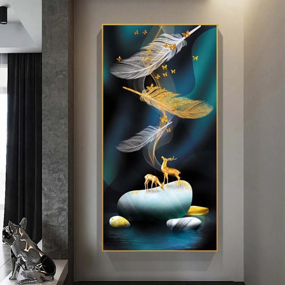 Алмазная живопись Naifei, голубая и золотая бабочка 35x70cm round, B