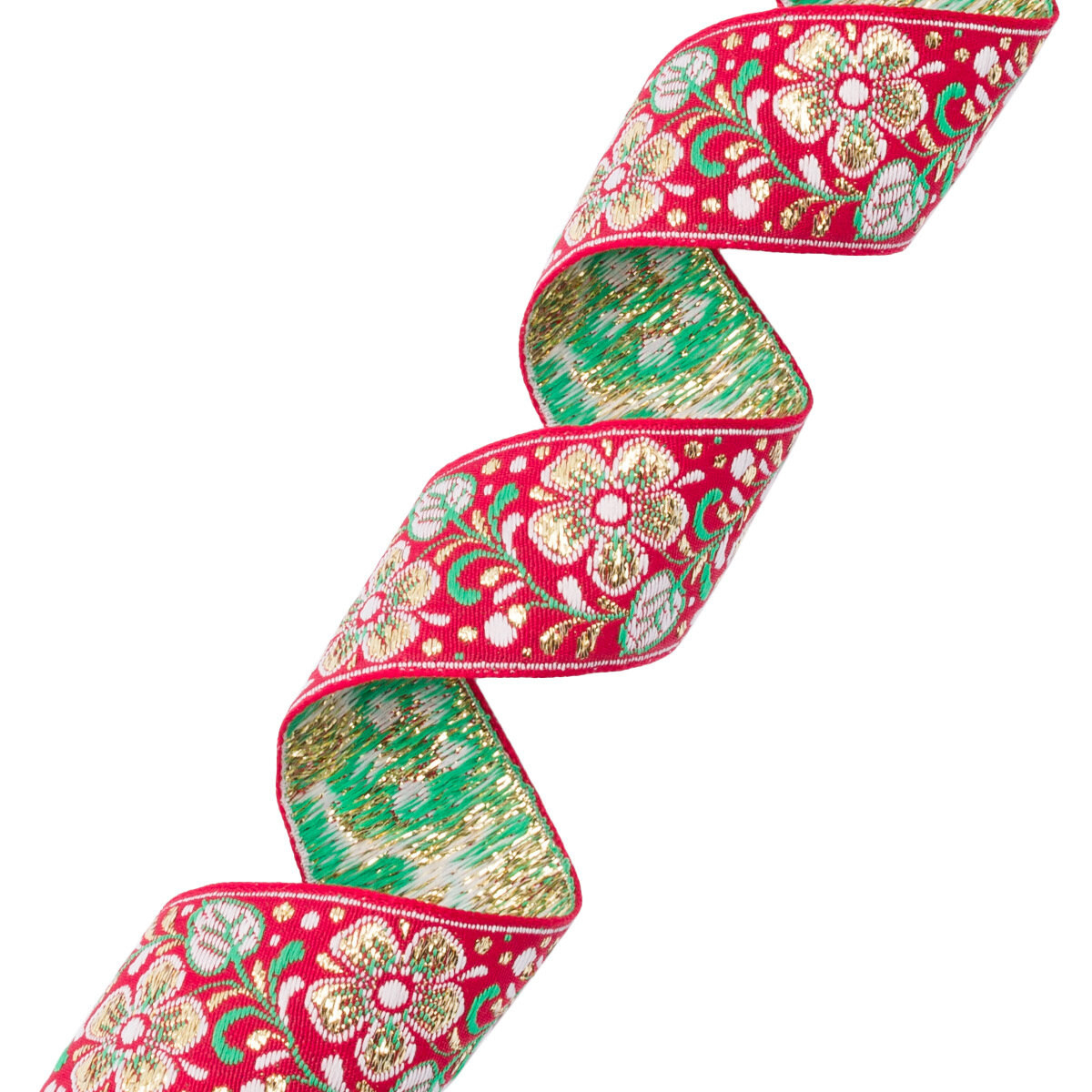 С3104Г17 Лента жаккардовая с метанитом, рисунок 9565 'Яблоневый цвет', 32мм*25м (1 красный)