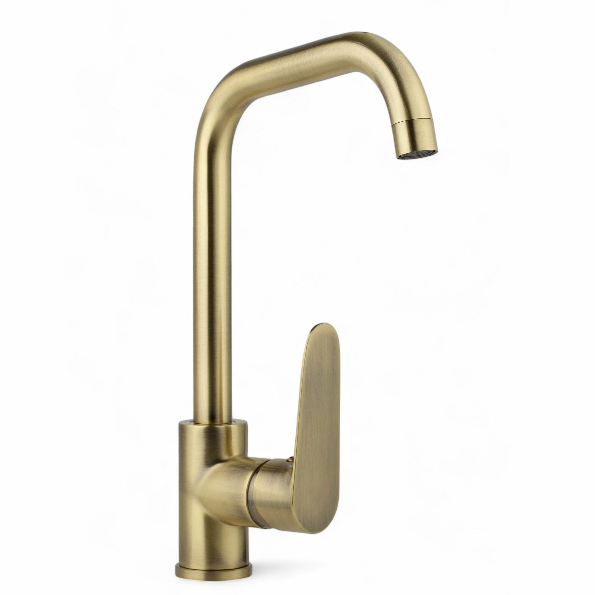 Смеситель для кухни с высоким Г-образным поворотным изливом, античная бронза