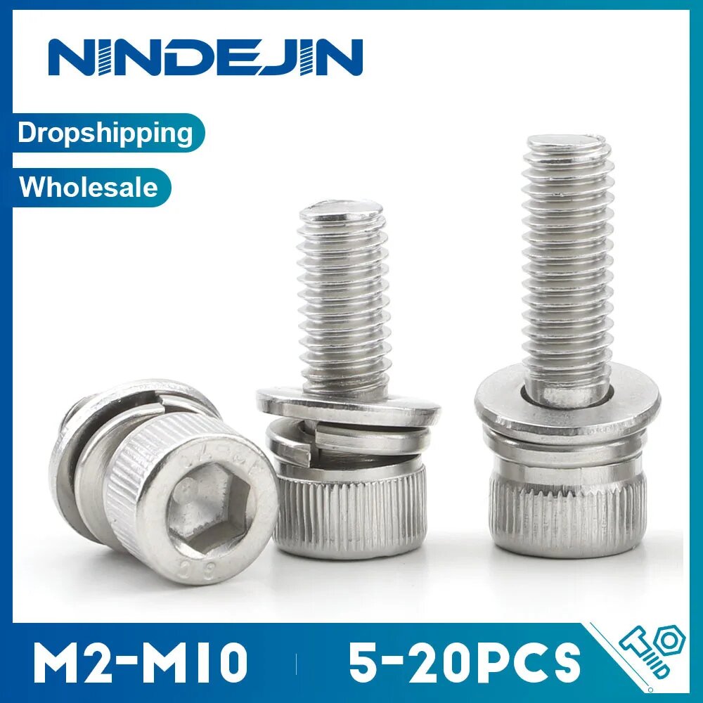 NINDEJIN Комбинированные винты с шестигранной головкой M3 M4 M5 M6 M8 нержавеющая M4 20pcs, 25mm