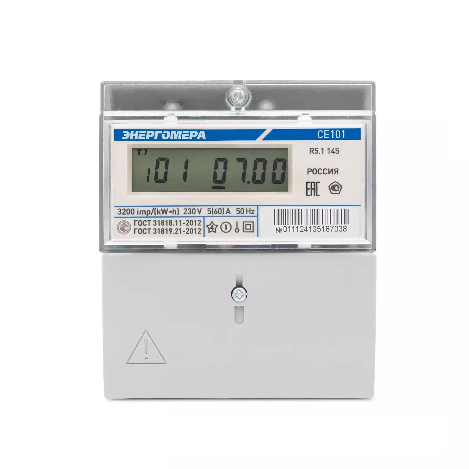 Счетчик электроэнергии Энергомера CE101 R5.1 145, однофазный, однотарифный, 5/60А, класс точности 1.0 D+Щ, ЖКИ