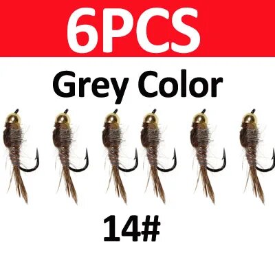 Bimoo Мухи для нахлыста #14, 6 шт, серого цвета 6pcs Grey