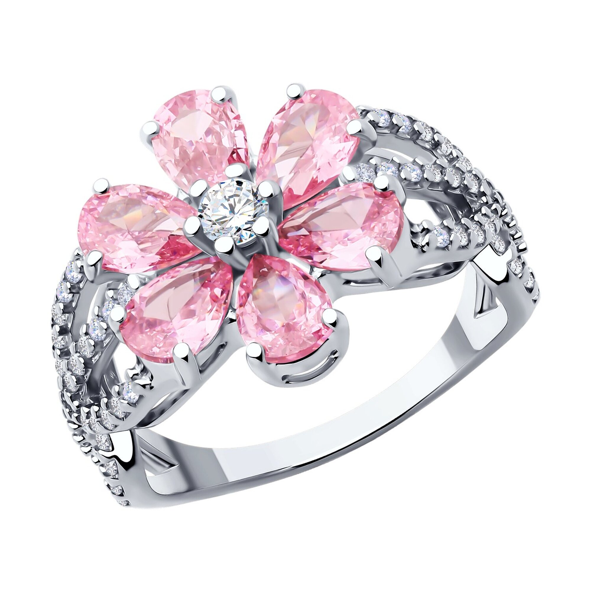 Кольцо, серебро, 925 проба, родирование, фианит