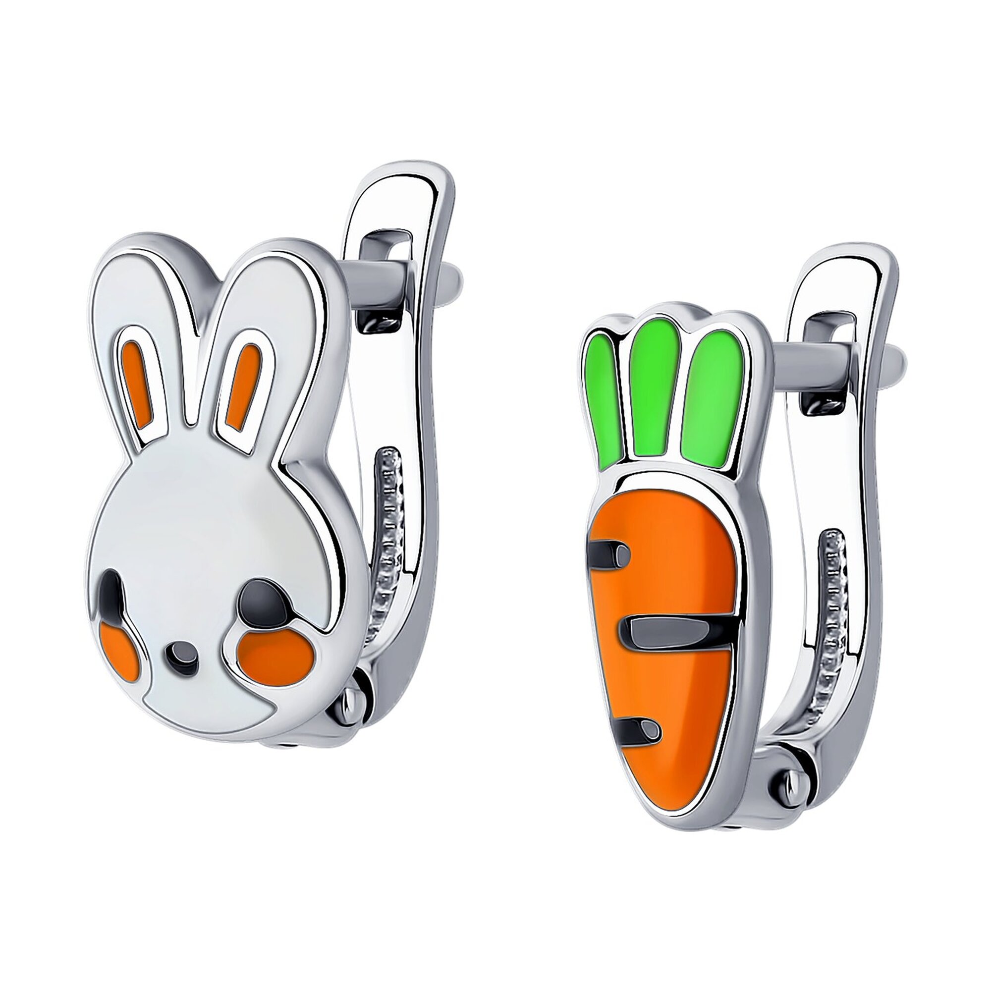 Серьги непарные, серебро, 925 проба, родирование, эмаль