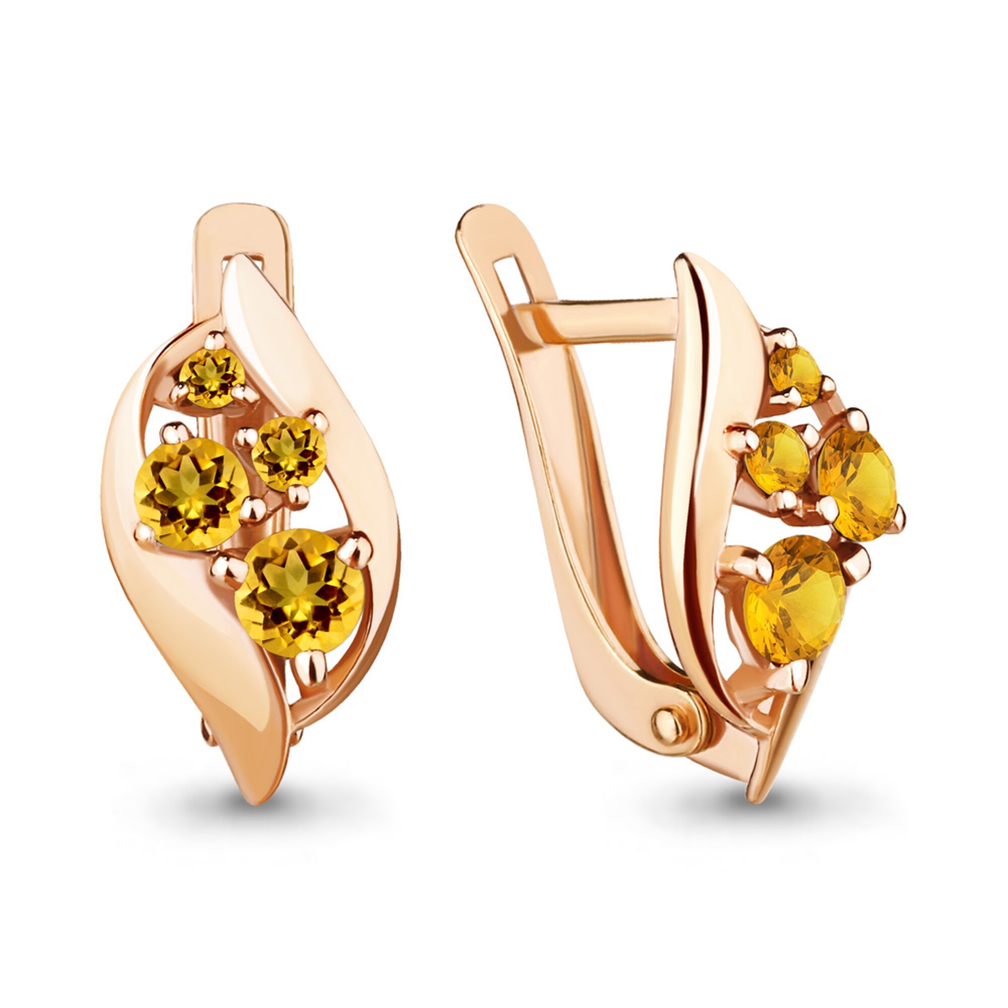 Серьги, серебро, 925 проба, золочение, цитрин