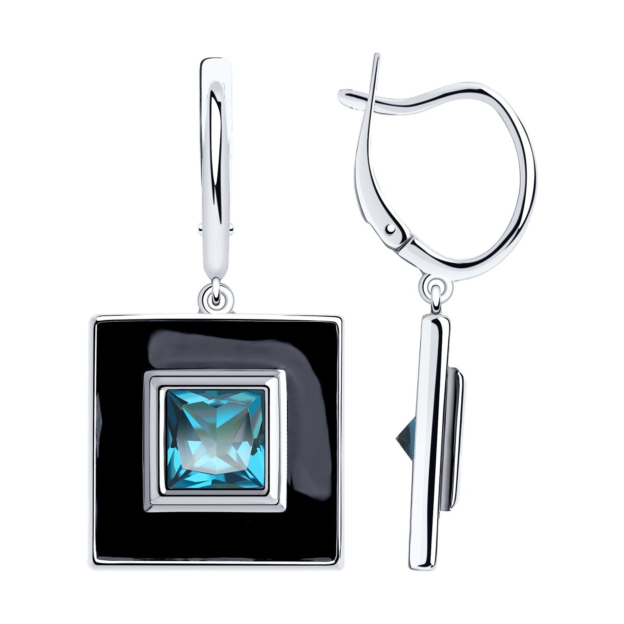 Серьги, серебро, 925 проба, родирование, Лондон топаз, эмаль