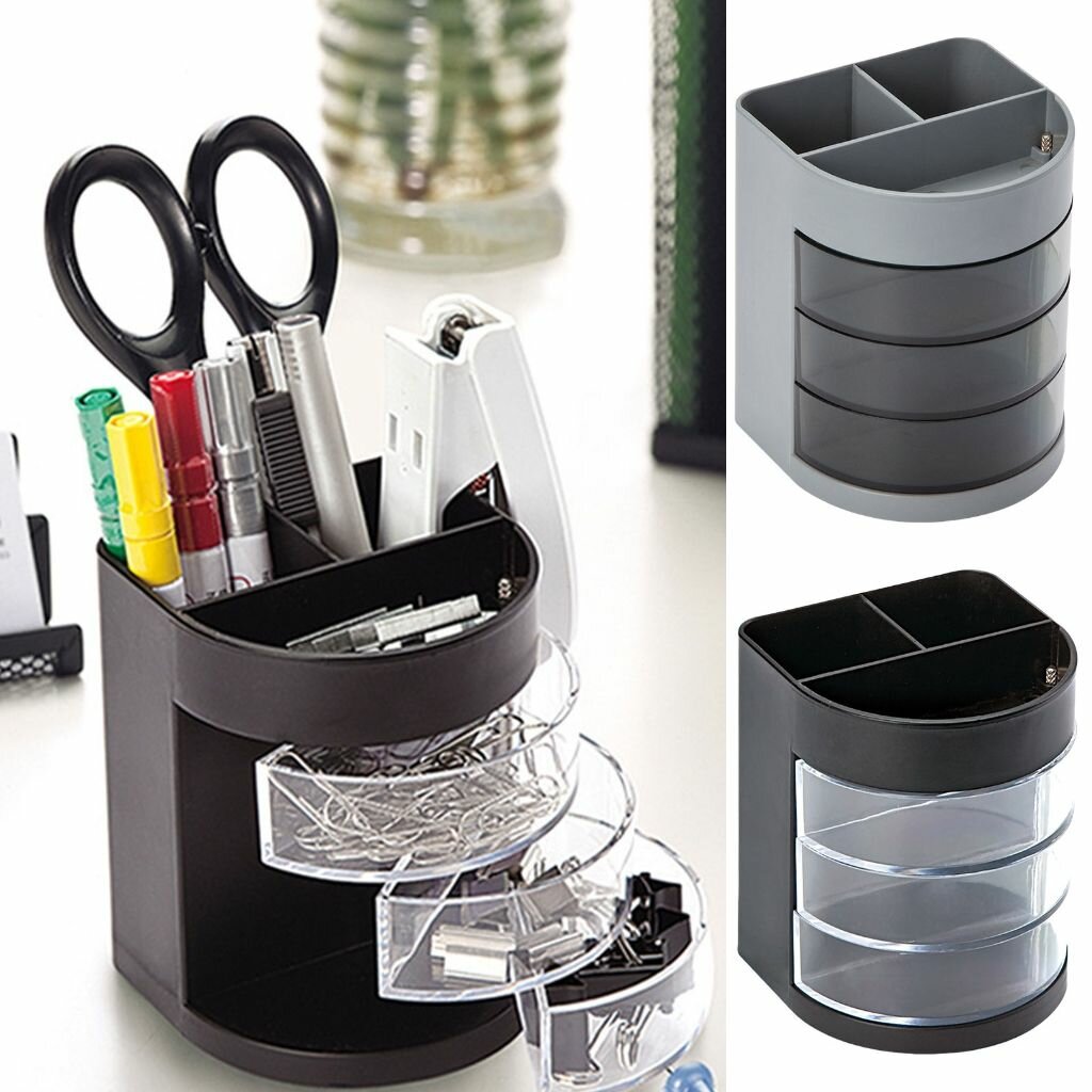 Многофункциональный держатель для ручек и карандашей с 3-слойными вращающимися ящиками, ящик хранения на столе, офисные настольные органайзеры