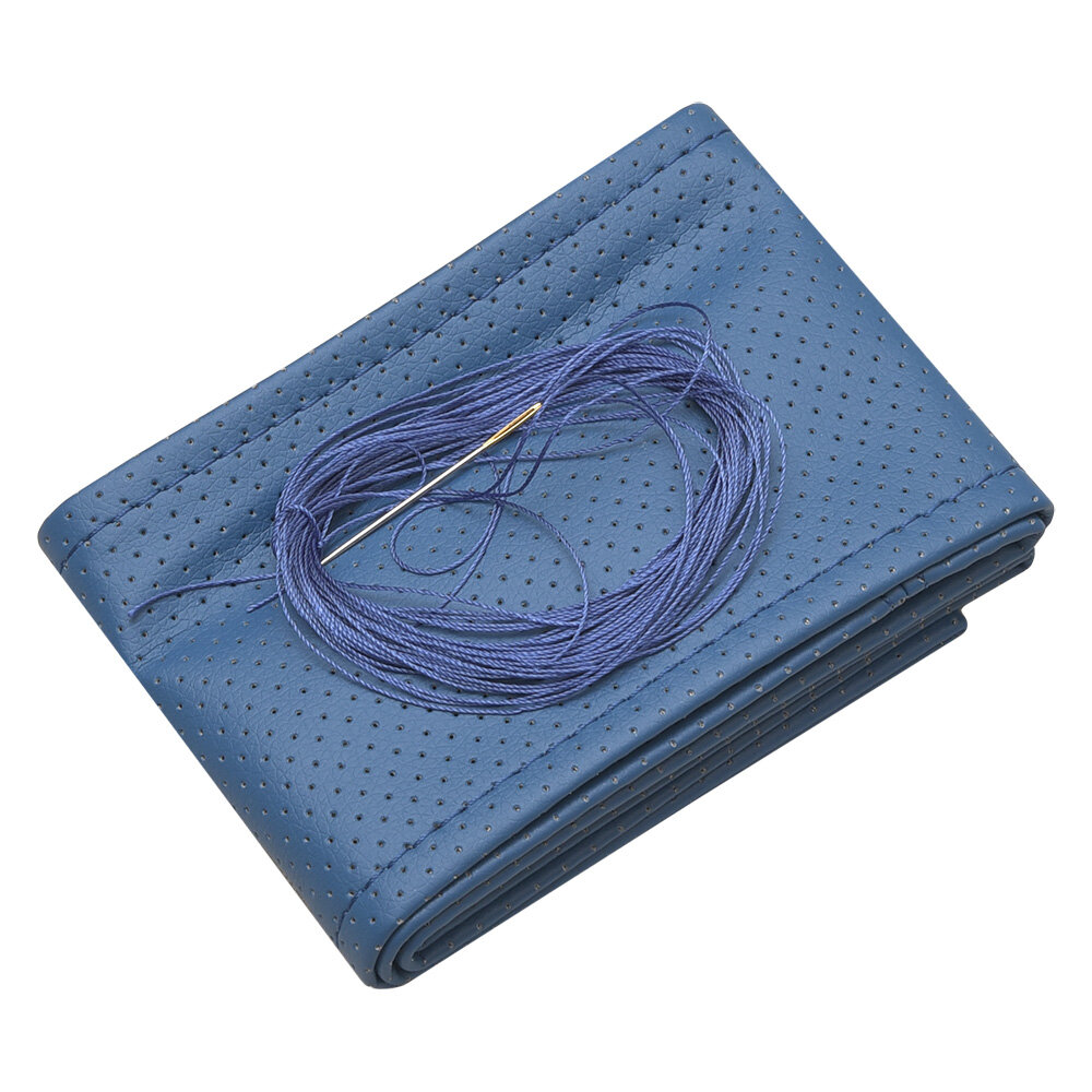 Оплетка для руля прошивная L экокожа перфорированная (синий) синяя нитка