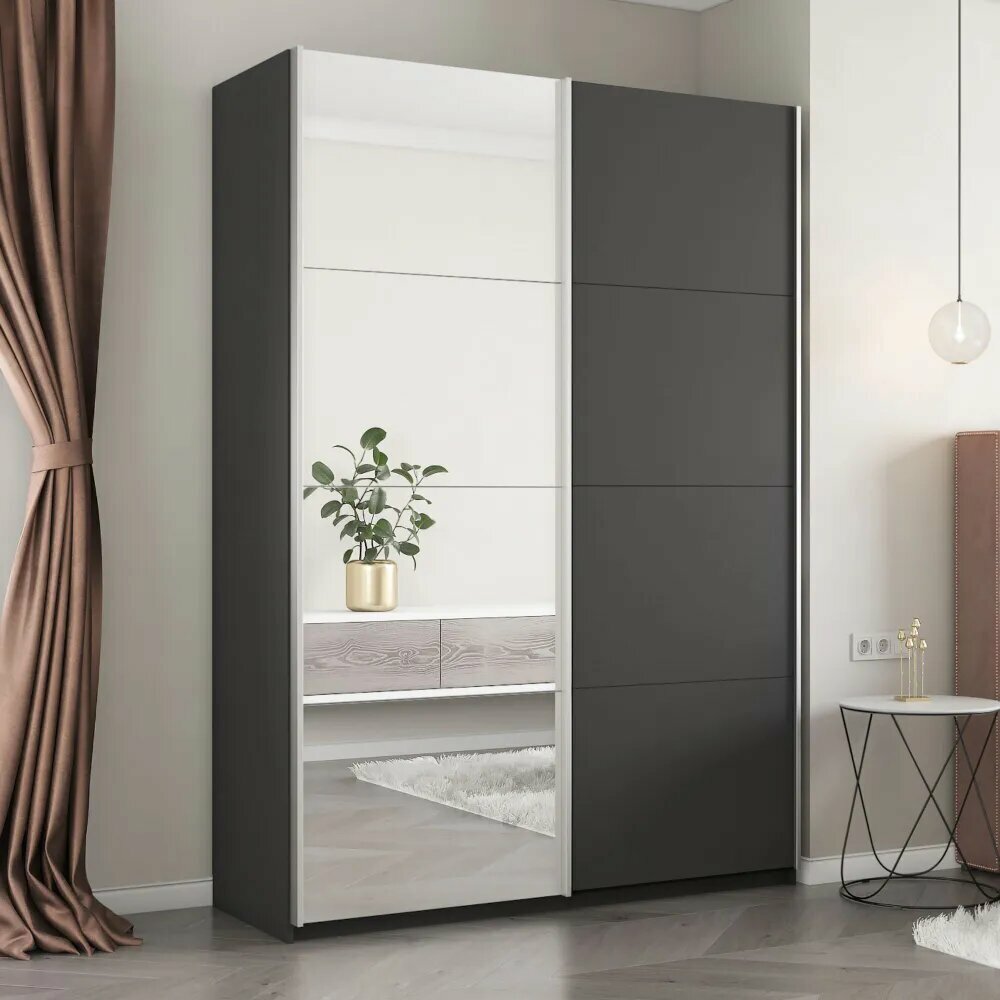 Шкаф-купе Прайм 2-x дв 140 x 230 x 57 ЛДСП Зеркало Серый Диамант с доводчиками