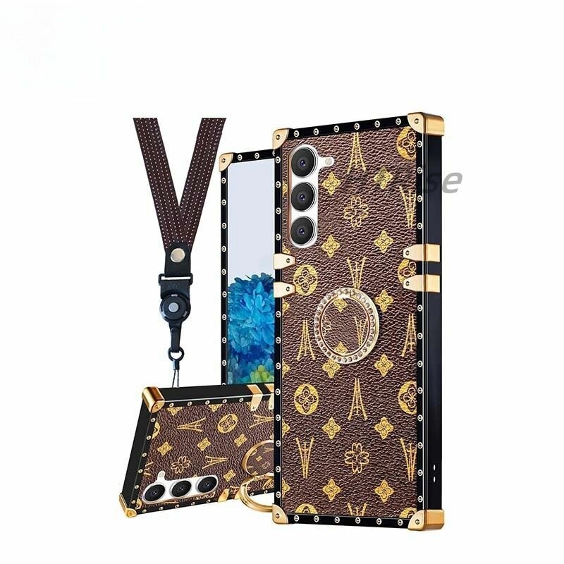 Чехол на Samsung Galaxy S23 Fe (Самсунг Галакси S23 Fe) противоударный с защитой камеры Роскошный квадратный дизайнерский чехол / девочек