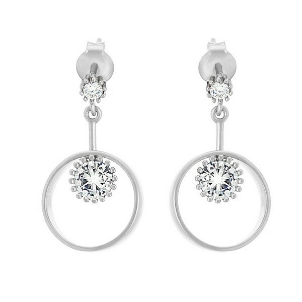 Серьги пусеты JEWELIN, серебро, 925 проба, родирование, фианит