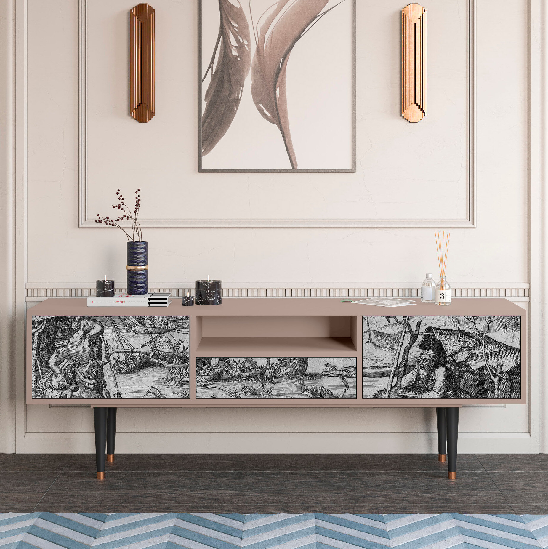 ТВ-Тумба - STORYZ - T6 The Temptation of Saint Anthony by Pieter Breugel, Размер - 170 x 69 x 41 см, Цвет корпуса - , Бежевый