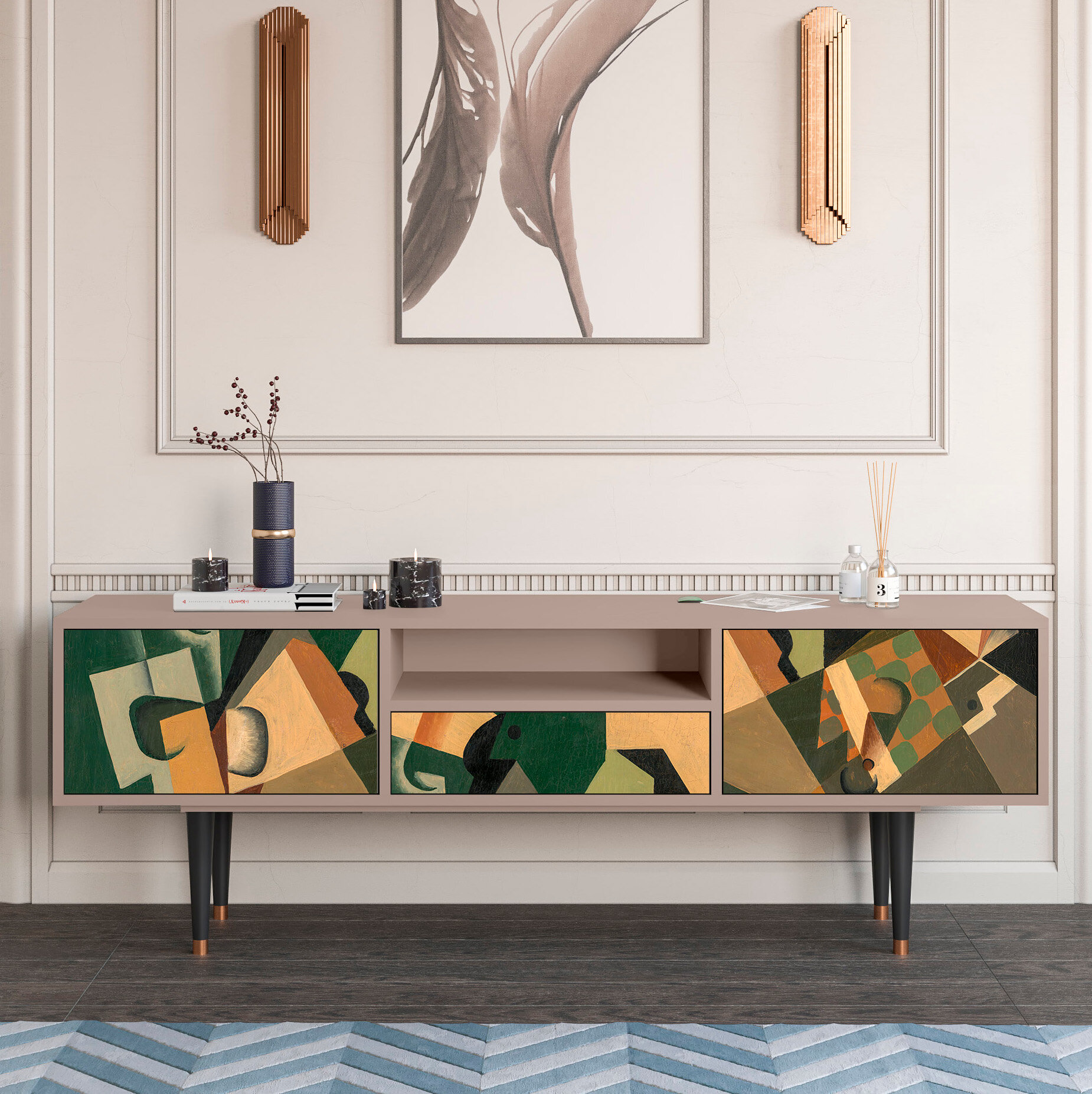 ТВ-Тумба - STORYZ - T6 Glass and Checkerboard by Juan Gris, Размер - 170 x 69 x 41 см, Цвет корпуса - , Бежевый