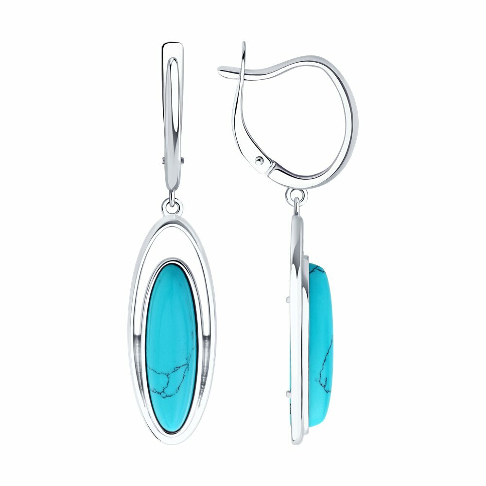 Серьги, серебро, 925 проба, родирование, бирюза синтетическая