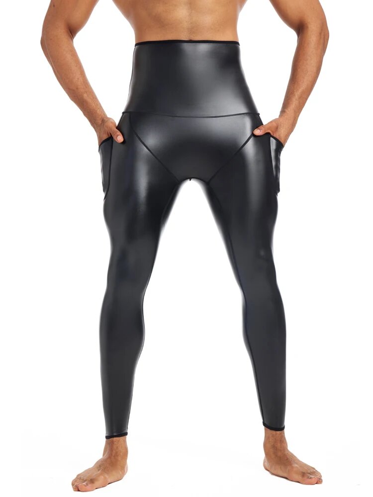 Tongguo Shapers Мужские черные кожаные шейперы 4XL, Pockets pants