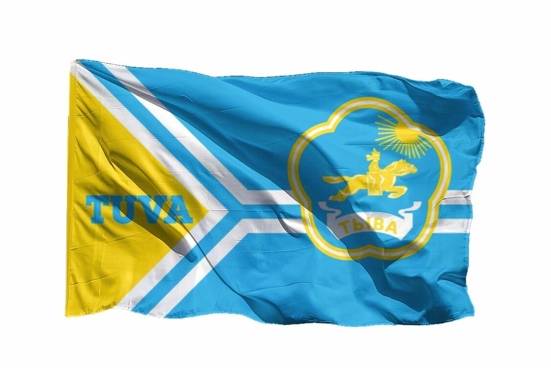 Флаг Республики Тыва (Tuva) с гербом на флажной сетке, 70х105 см - для флагштока