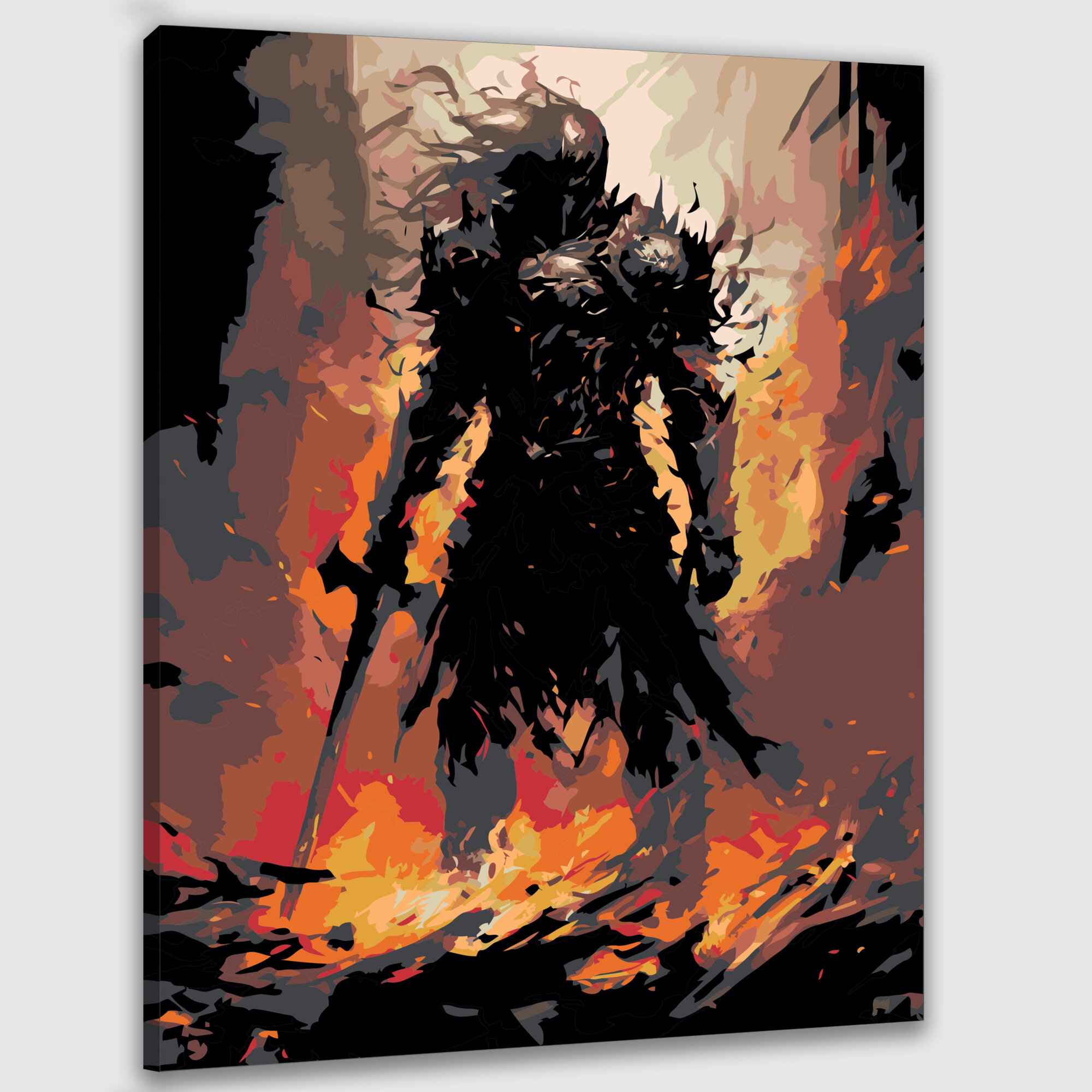 Картина по номерам 40x50 см, цифровая картина, свирепый воин, изодранные доспехи, массивный меч, угрожающая аура