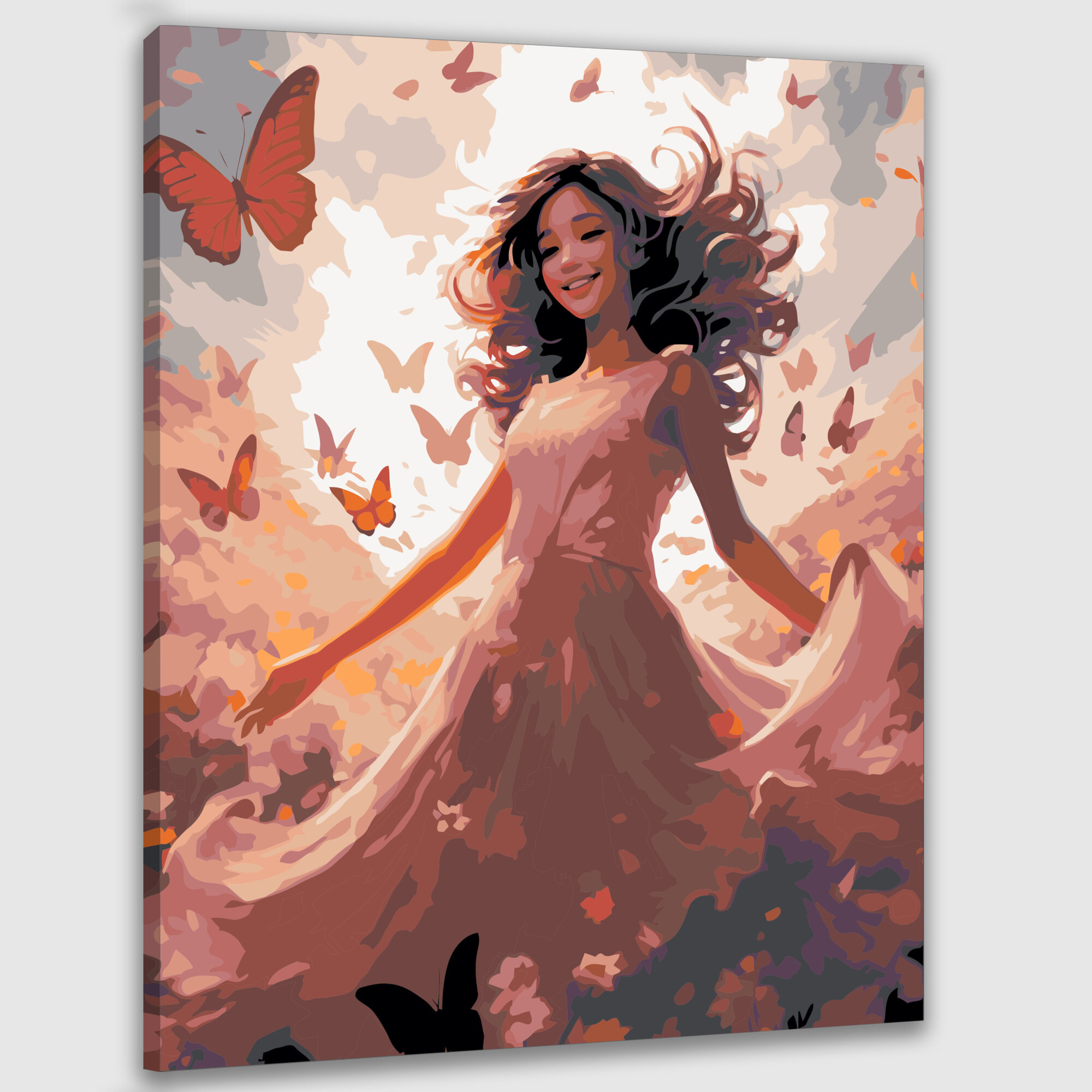 Картина по номерам 40x50 см, картина, девушка, розовое платье, волшебное поле, яркие цветы, смех, эхо, танец, бабочки