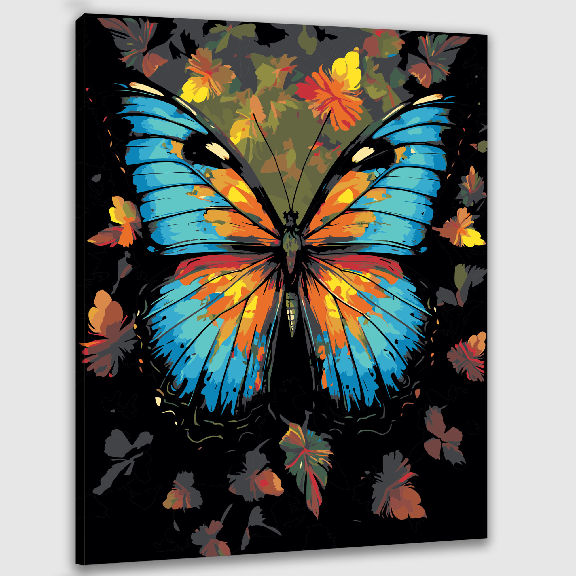 Картина по номерам 40x50 см, картина, цифровая, калейдоскоп, разноцветные крылья, бабочка, узоры, текстуры