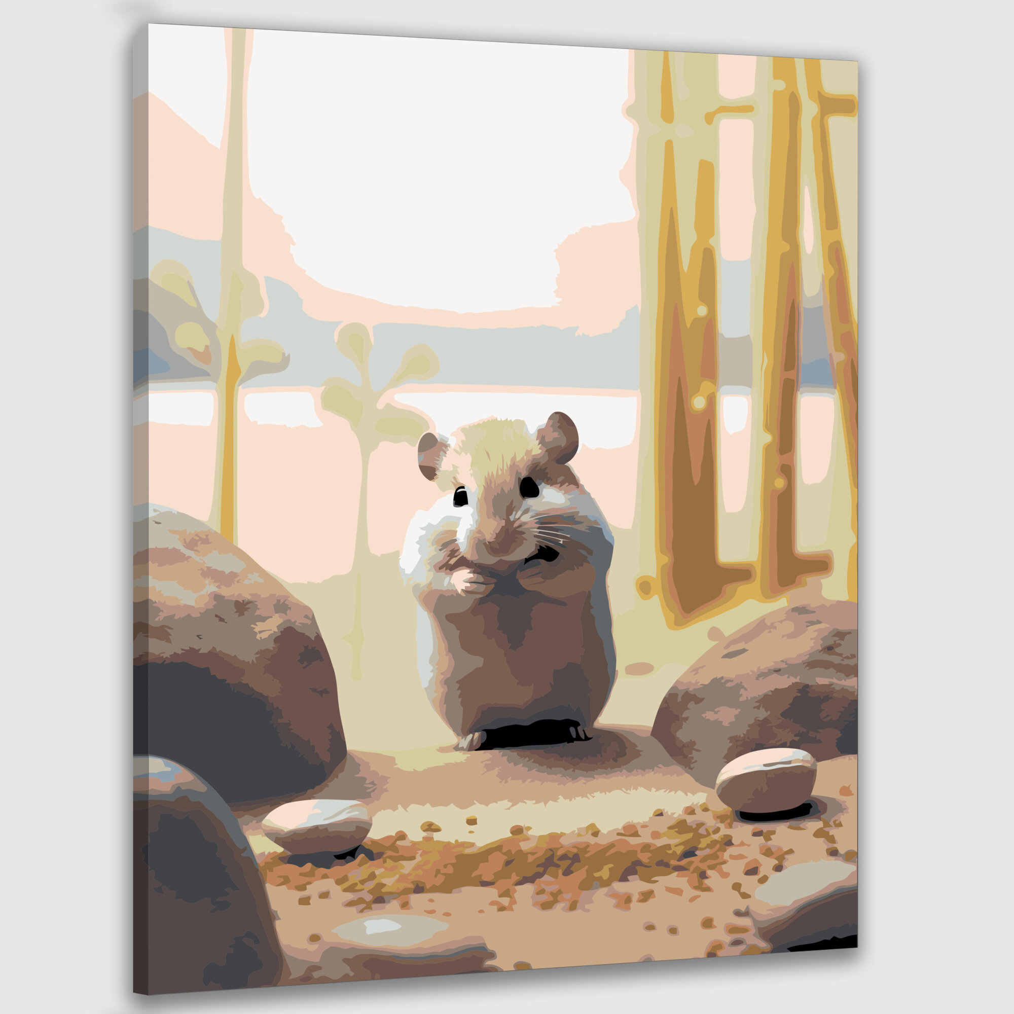 Картина по номерам 40x50 см, хомячок, дзен-сад, песок, узоры, баланс, гармония, цвета, атмосфера, приглушенные, мягкие