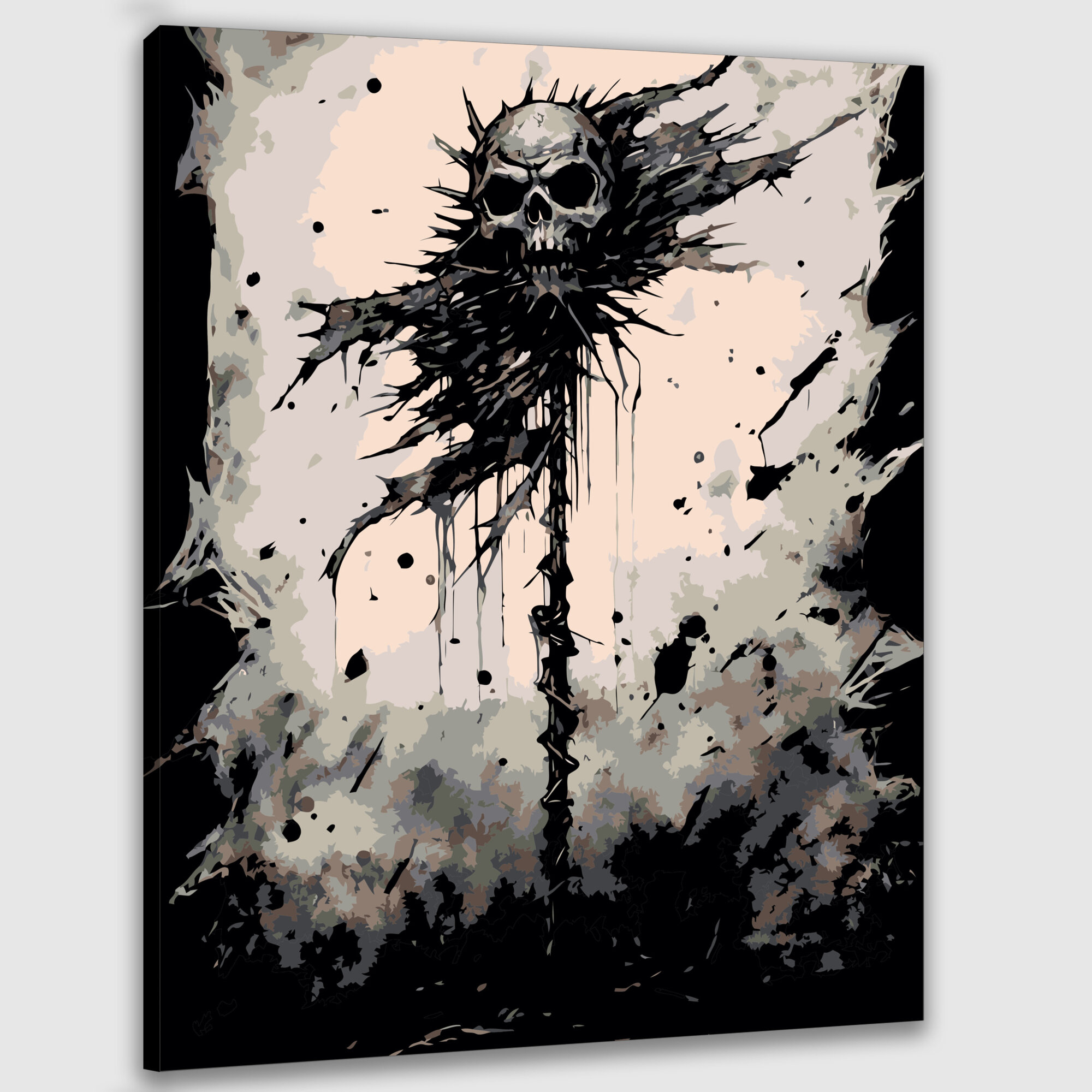 Картина по номерам 40x50 см, черно-белая иллюстрация, культовый бренд, "Берсерк", тушь, потрепанный флаг