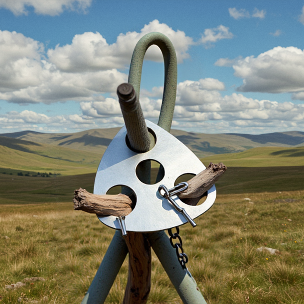 Компактный костровой крепеж с удобным кольцом для вешалки, используемый для приготовления еды на природе.