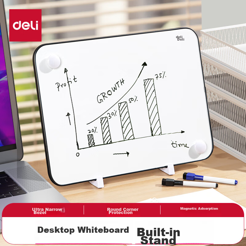 Deli 40*30cm Black Desktop Handheld Whiteboard, Erasable Single-Sided Desktop Writing Board, Magnetic Children's Home Teaching Small Blackboard for Notes, Reminders, And Prompts