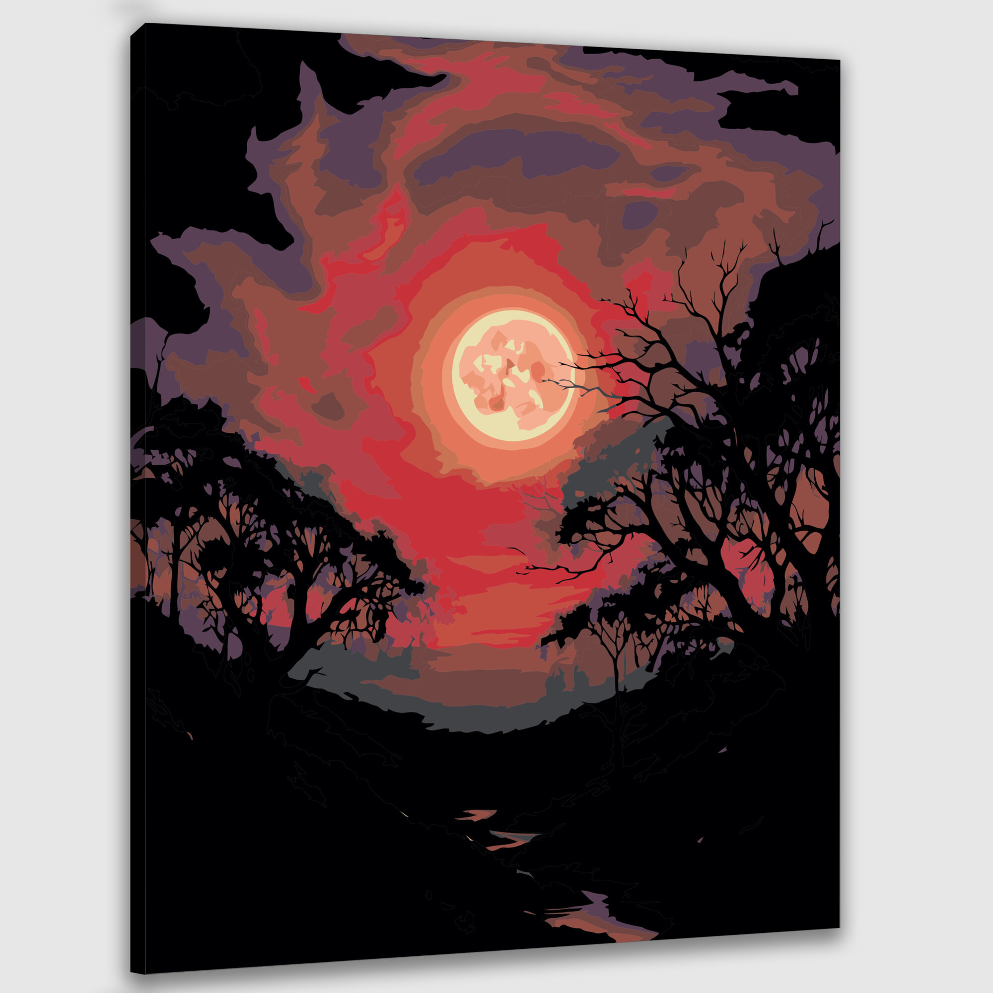 Картина по номерам 40x50 см, лунное затмение, Луна, тень Земли, красный оттенок, звездное ночное небо