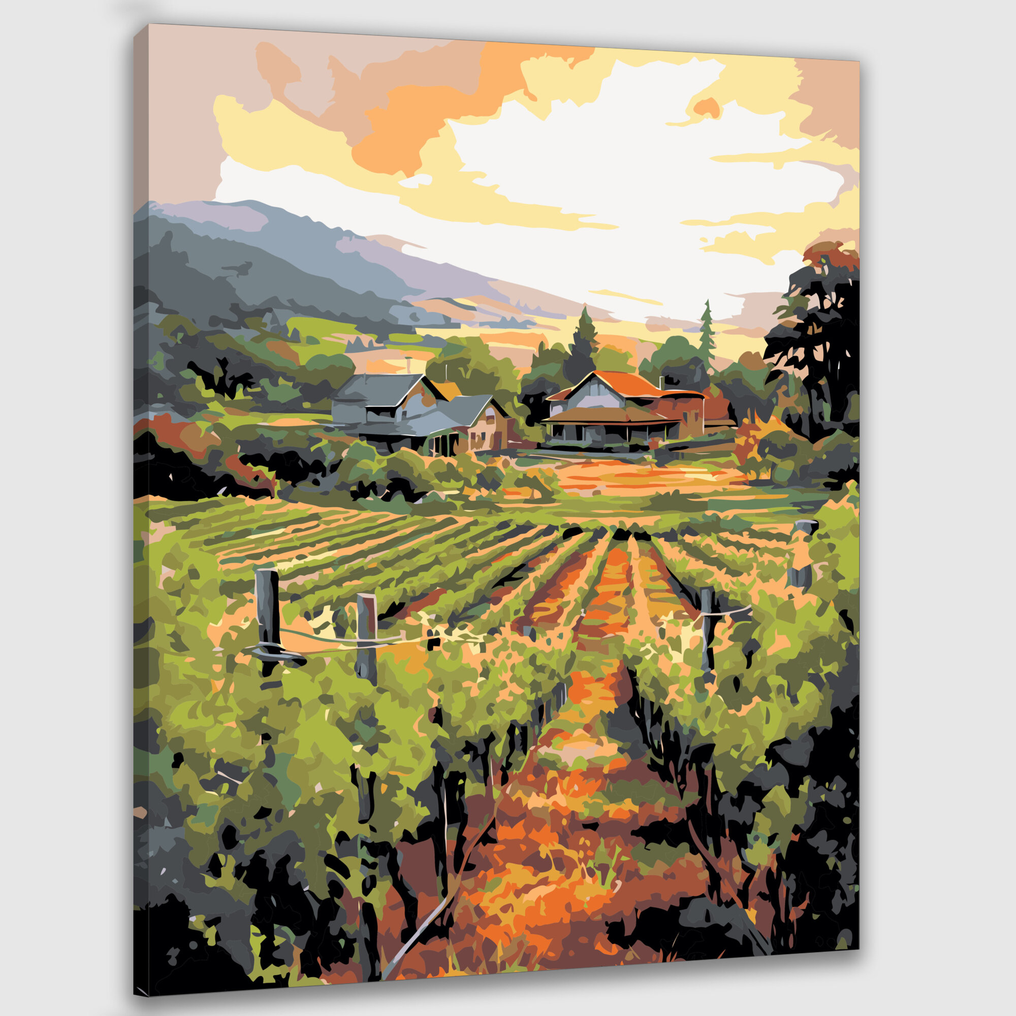 Картина по номерам 40x50 см, акварельная картина, виноградник, золотой свет, закат, "Вино смысла", зеленые лозы