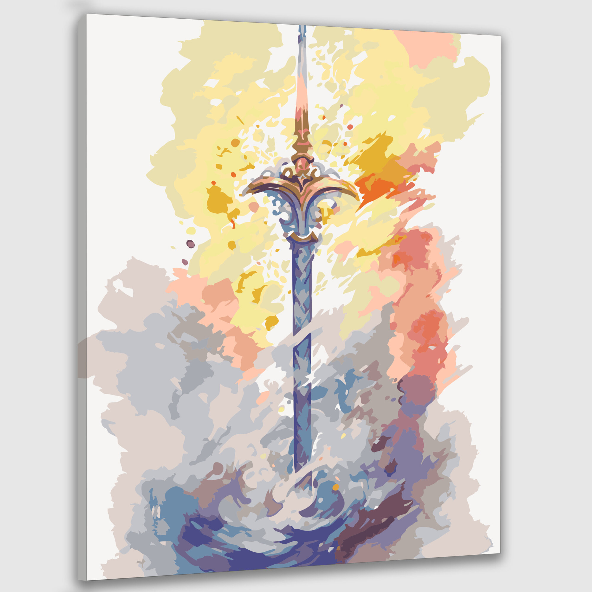 Картина по номерам 40x50 см, меч искусства, акварельная иллюстрация, волшебный меч, яркая палитра, смешивание цветов