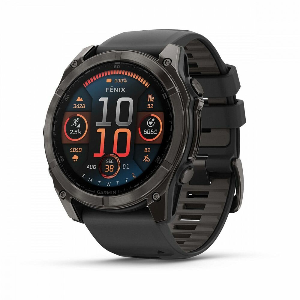 Часы fenix 8 - 51 мм, AMOLED Sapphire, угольно-серый DLC, пепельно-черный силиконовый ремешок (010-02905-63)