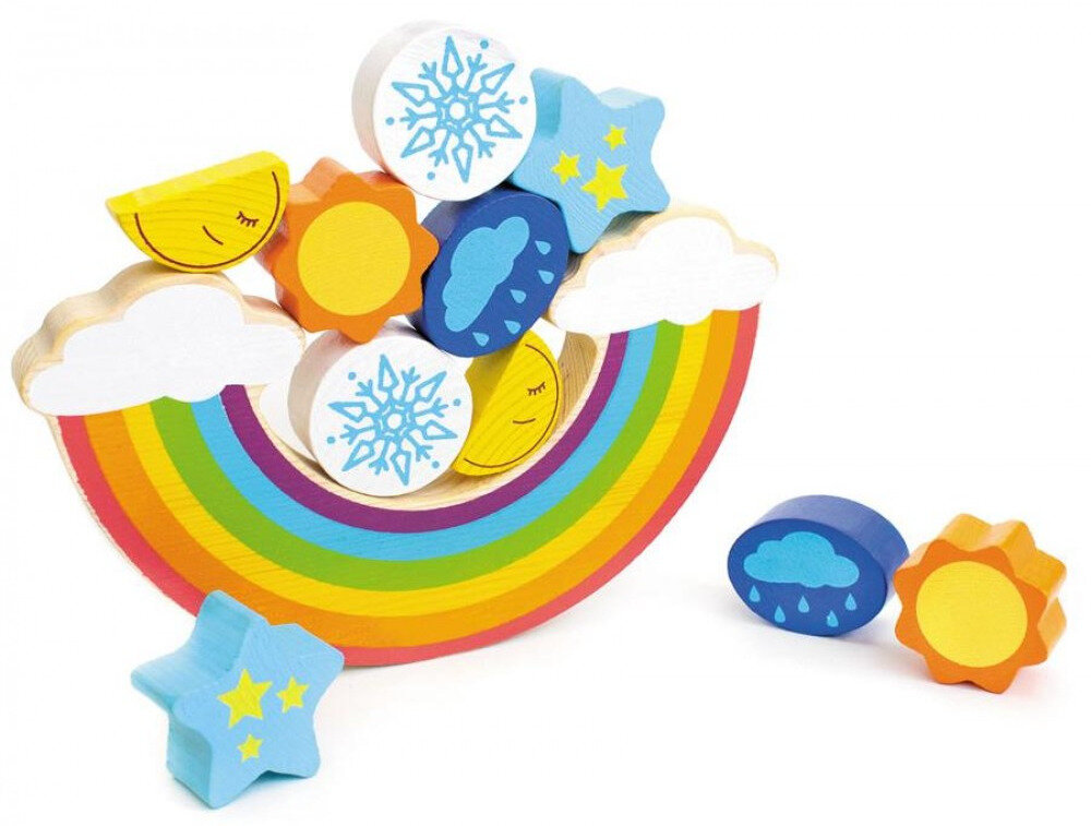 Настольная развивающая игра Томик "Радуга", весы-балансир, 10 деревянных фигурок