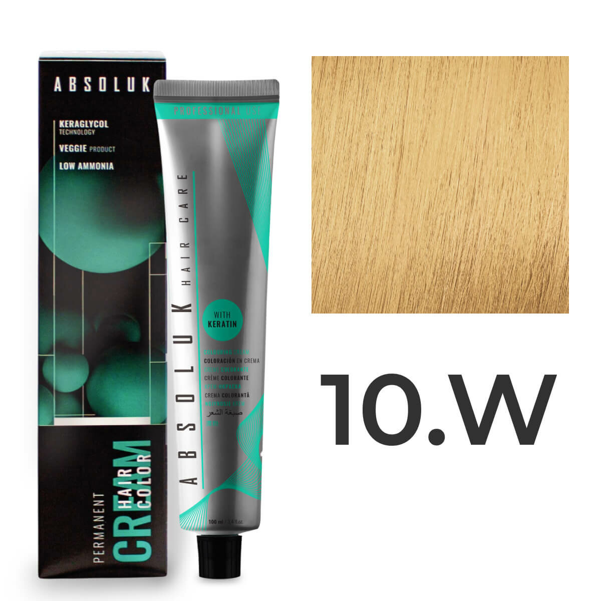 Крем - краска для волос профессиональная Absoluk Hair Color Cream 10. W Светлый блонд Теплый, 100 мл