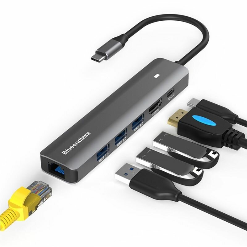 Blueendless USB 3.0 5 Гбит/с адаптер-концентратор Type-C док-станция HDMI-совместимый Gigabit Lan PD 100 Вт для ноутбуков MacBook