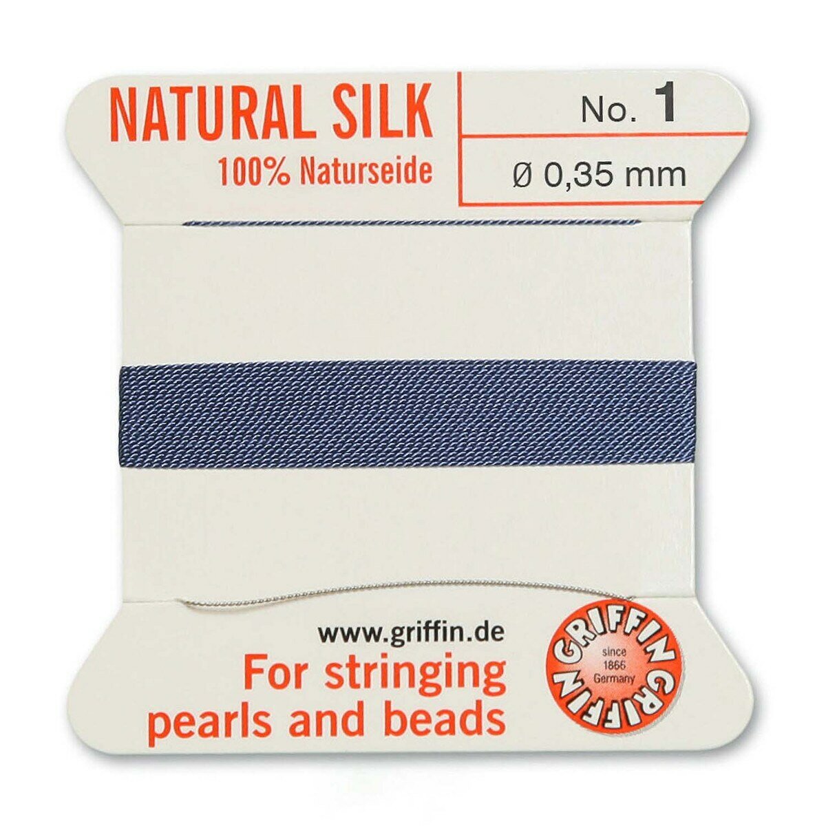 Нить шелковая, Griffin No.1 (0.35мм), голубая, с иглой, моток, 2 метра