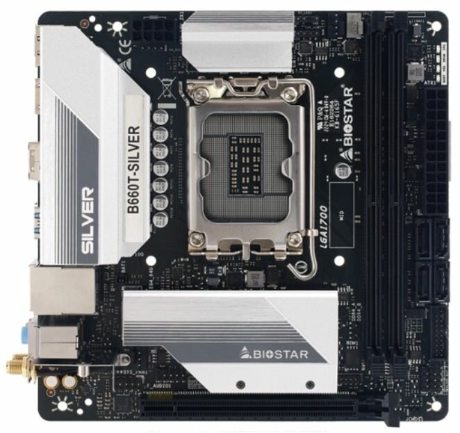 Материнская плата Biostar B660T-SILVER (B660T-SILVER) - LGA 1700, Intel B660, 2хDDR4-3200 МГц, 1хPCI-Ex16, 2хM.2, Mini-ITX