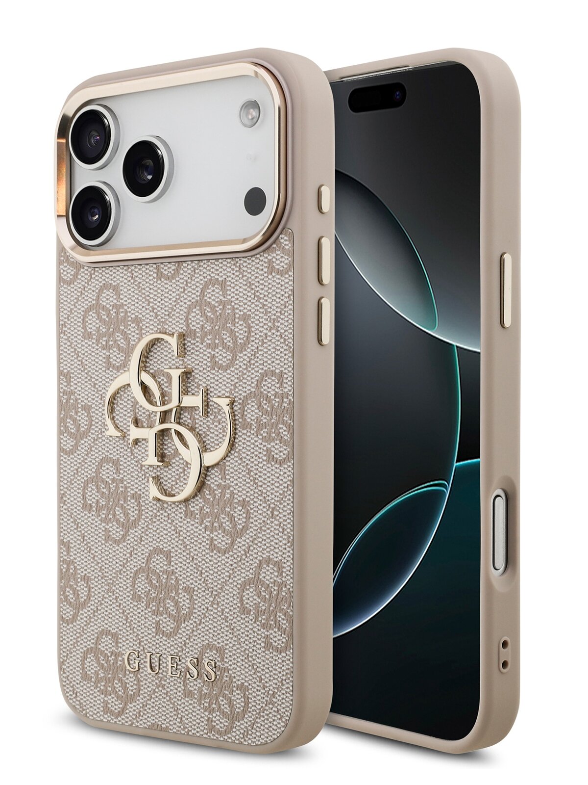 Guess чехол для iPhone 17 Pro Max, PU кожа 4G Big metal logo Gold camera, розовый