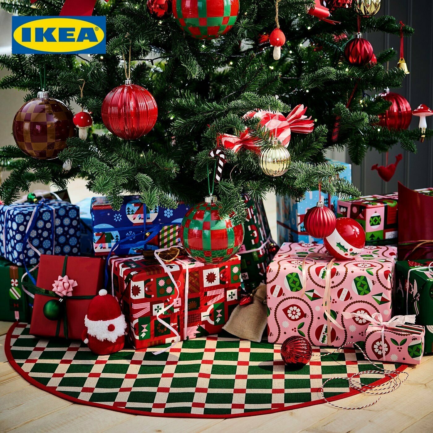 Коврик под елку, VINTERFINT, IKEA, клетчатый узор, 100 см