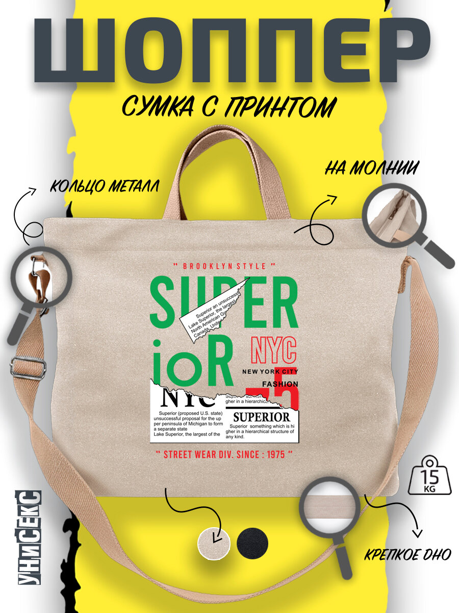 Сумка  шоппер y2k через плечо надпись Нью Йорк New York