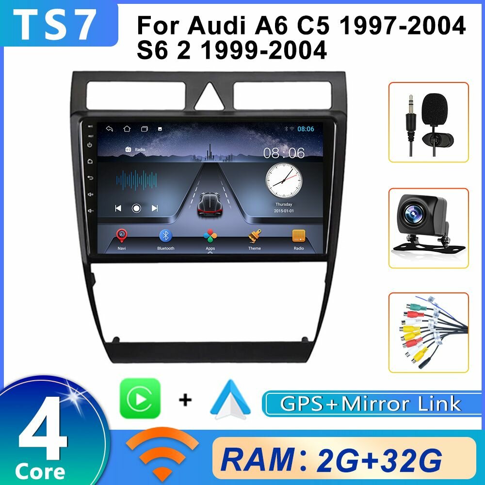 Автомагнитола для ауди А6/Audi A6 C5 1997-2004 S6 2 1999-2004 Автомагнитола Android TS7 2+32 GPS, Bluetooth, WiFi, IPS экран, FM, GPS, Сенсорные кнопки