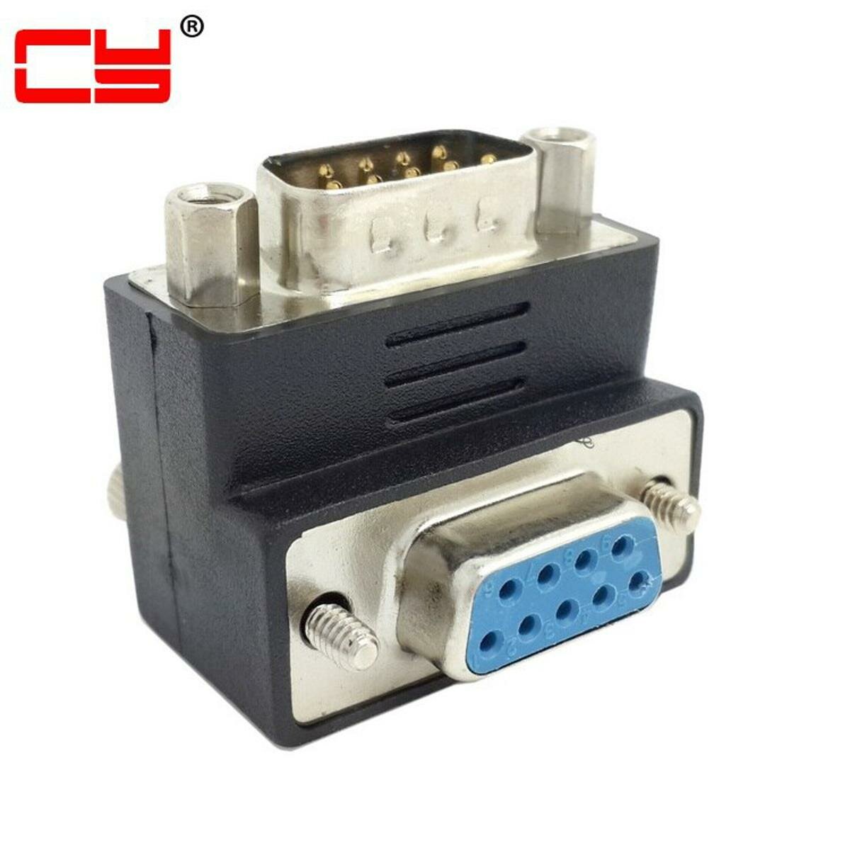 Xiwai D-Sub RS232 Female 9Pin Down Right Angled 90 Degree Thumb Screw Type to 9Pin Male Extension Adapter Converter Conn