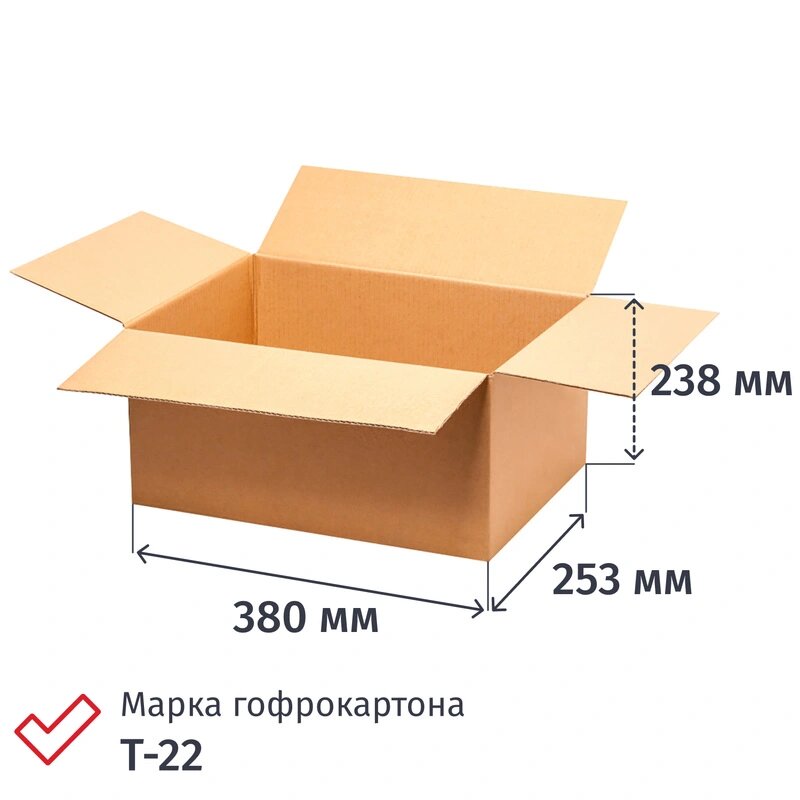 Гофрокороб картонный 380х253х238, Т22 бурый 10 шт./уп