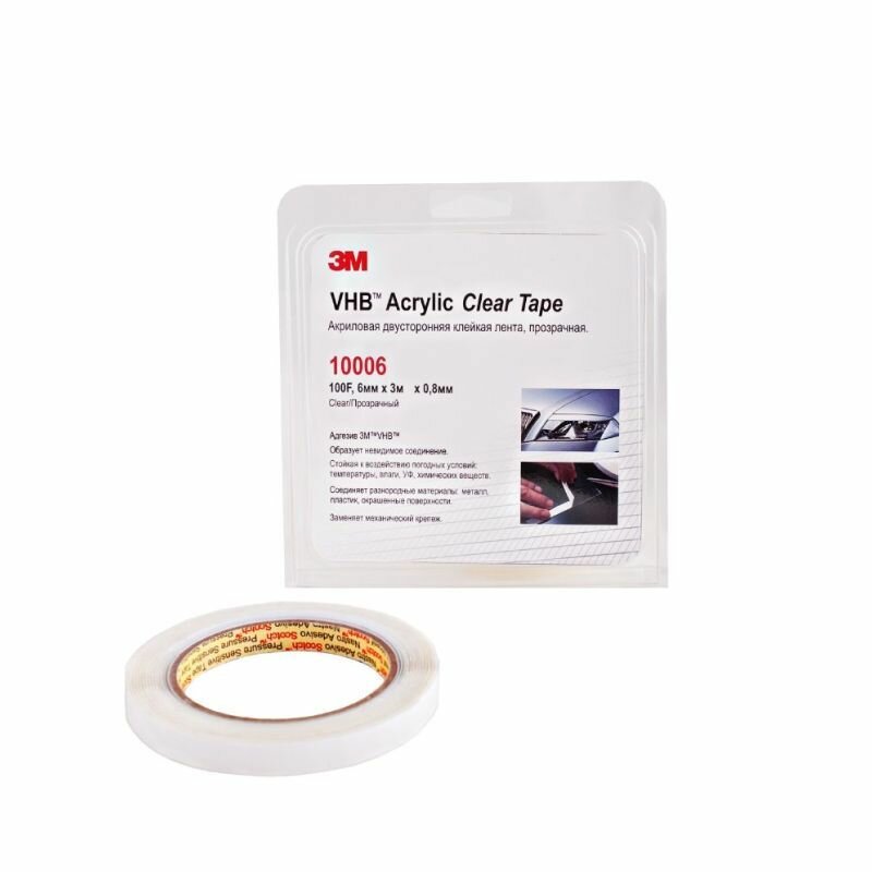 Скотч 3M VHB двусторонний прозрачный 6мм. намотка 3м. толщина 1мм.