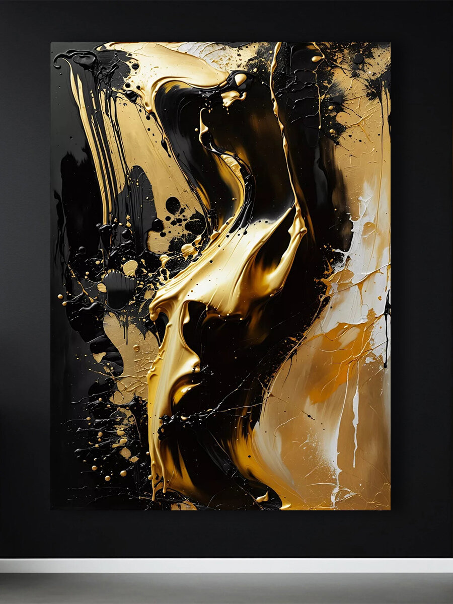 Картина на холсте - "Голые девушки в черных и золотых тонах, эротика" , 30х40 см.