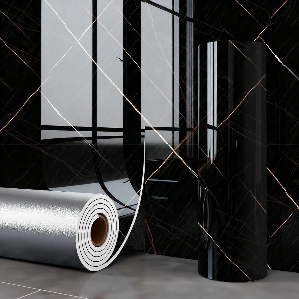 Самоклеящиеся обои с мраморным узором, для различных интерьеров,3,0.6, черное