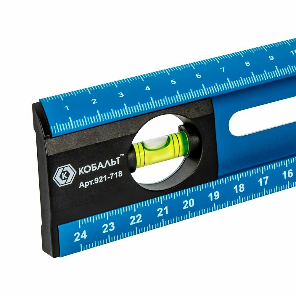 Уровень электрика кобальт 500 мм W-обр. профиль 2 глазка линейка шкала для разметки подрозетников 68 мм точность 0.75 мм/м 921-718 шт