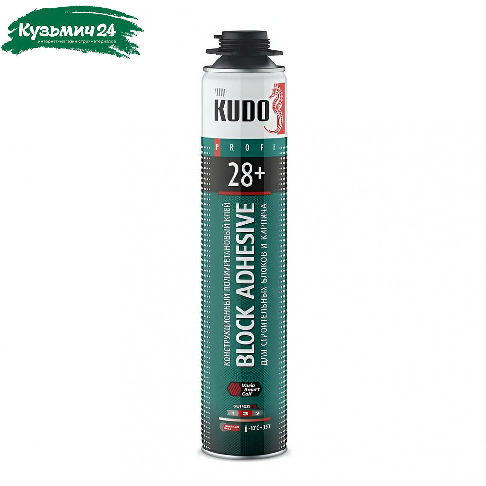 Клей-пена монтажная Kudo Proff 28+ Block Adhesive 206864, профессиональная, всесезонная, 1000 мл, 1 шт