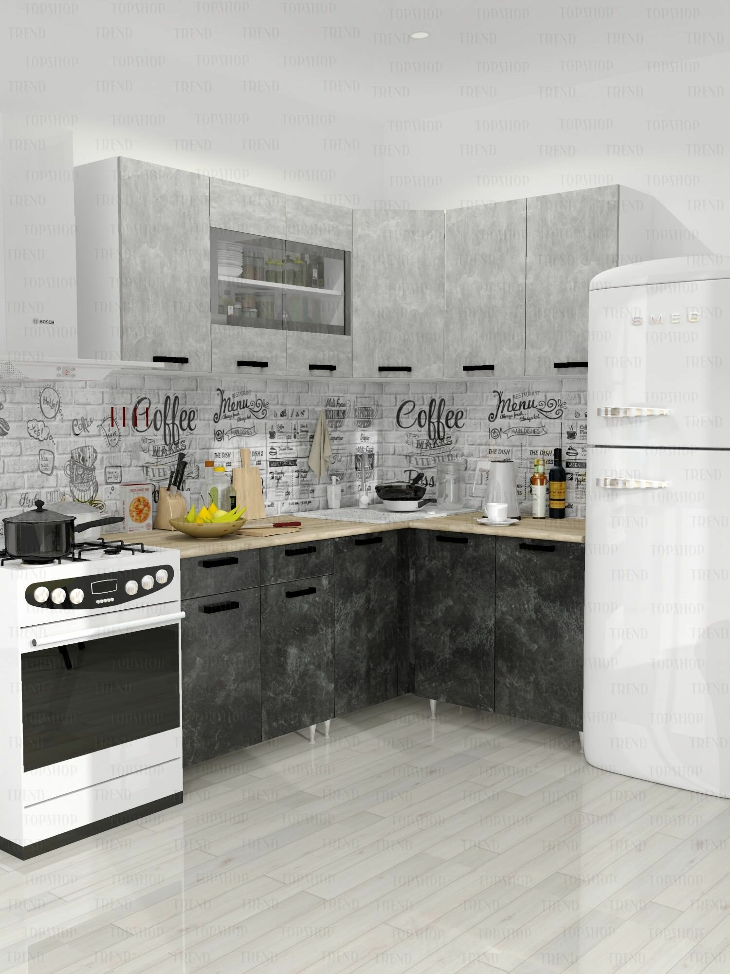 Кухонный гарнитур 180х140 см, Бетон /Сонома